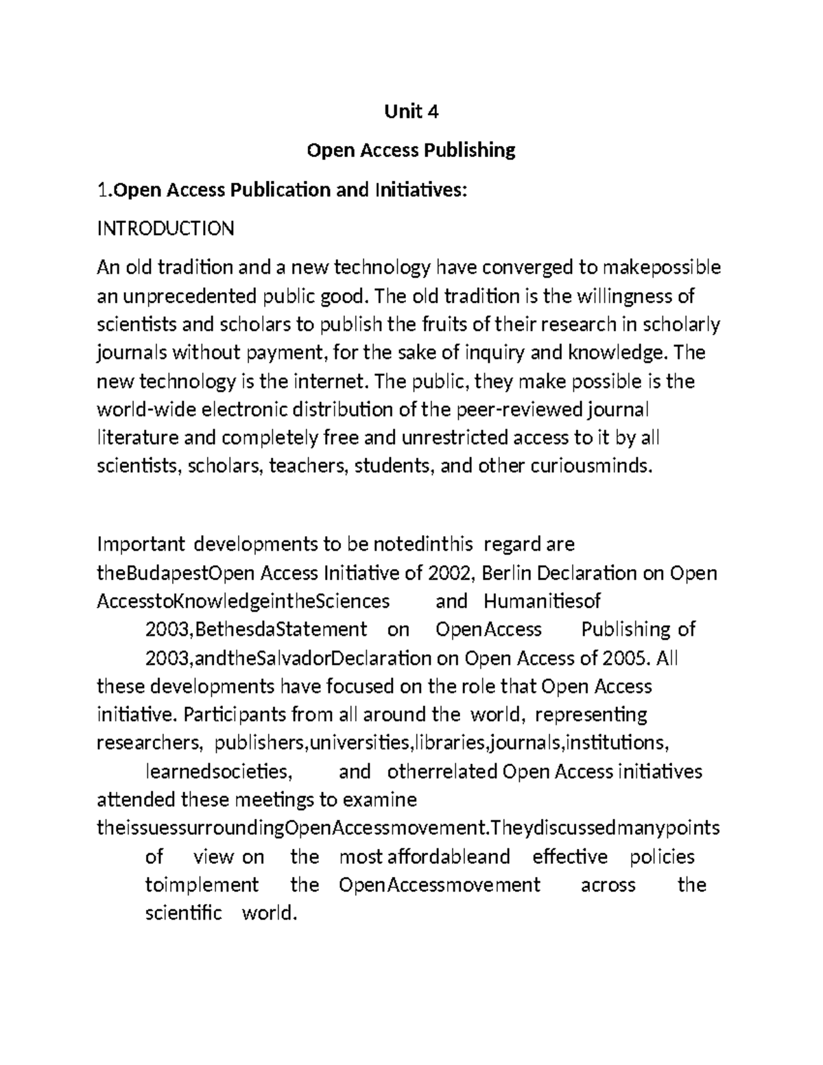 Unit 4: Open Access Publishing - Key Initiatives and Challenges - Studocu