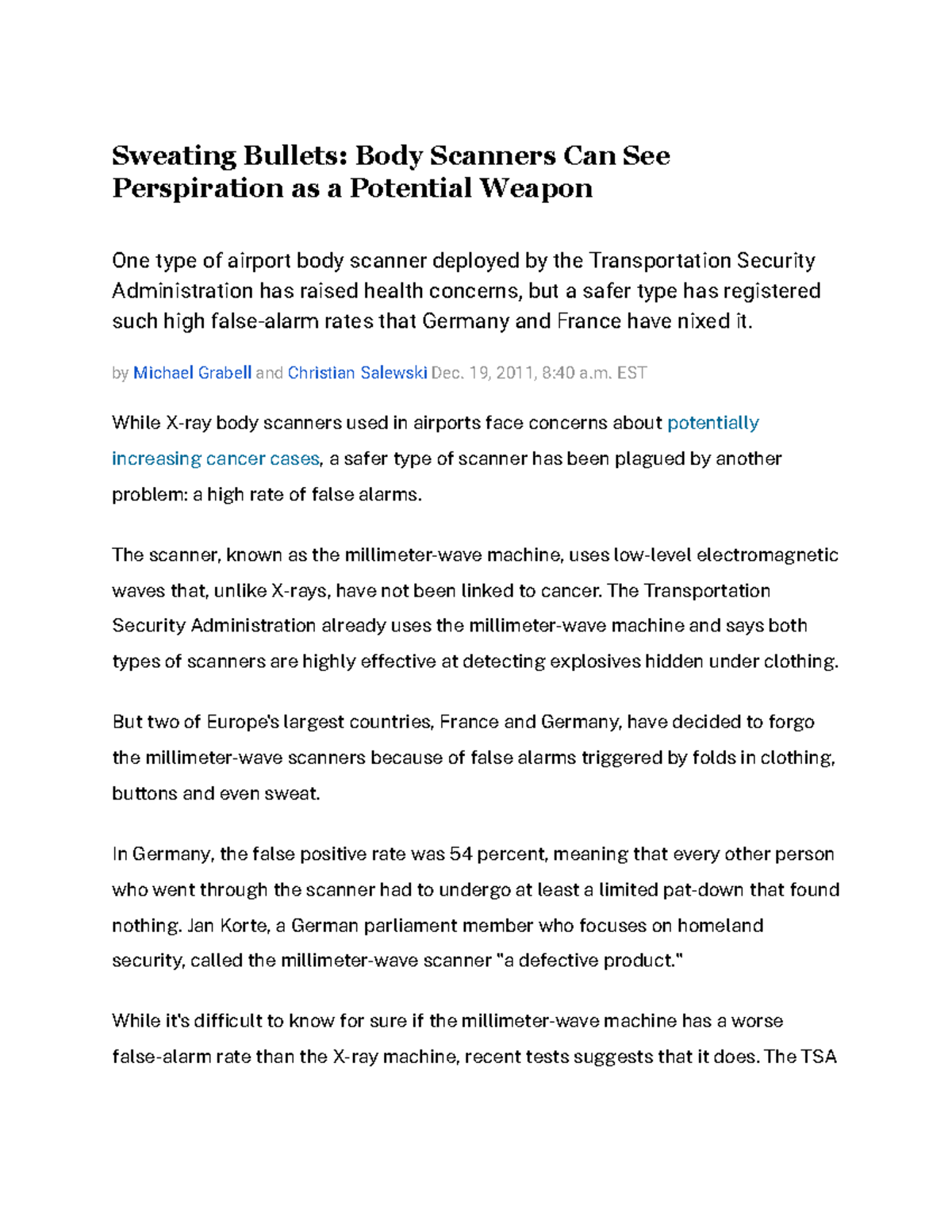 Body Scanners in Airports: Analyzing False Alarms & Health Risks - Studocu