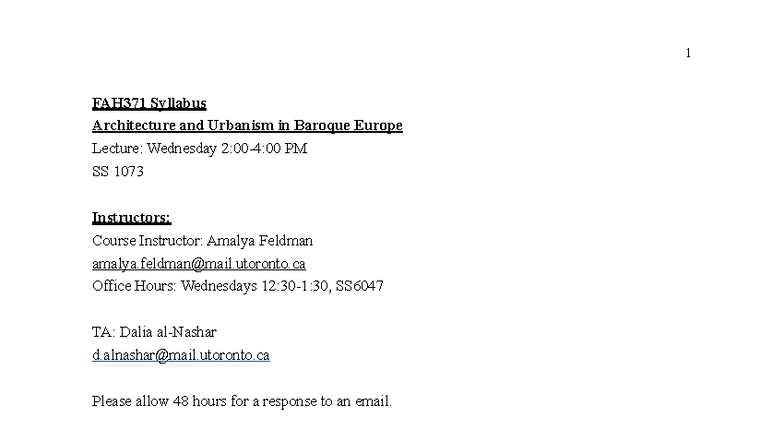 FAH371 Syllabus: Architecture & Urbanism in Baroque Europe Lecture ...