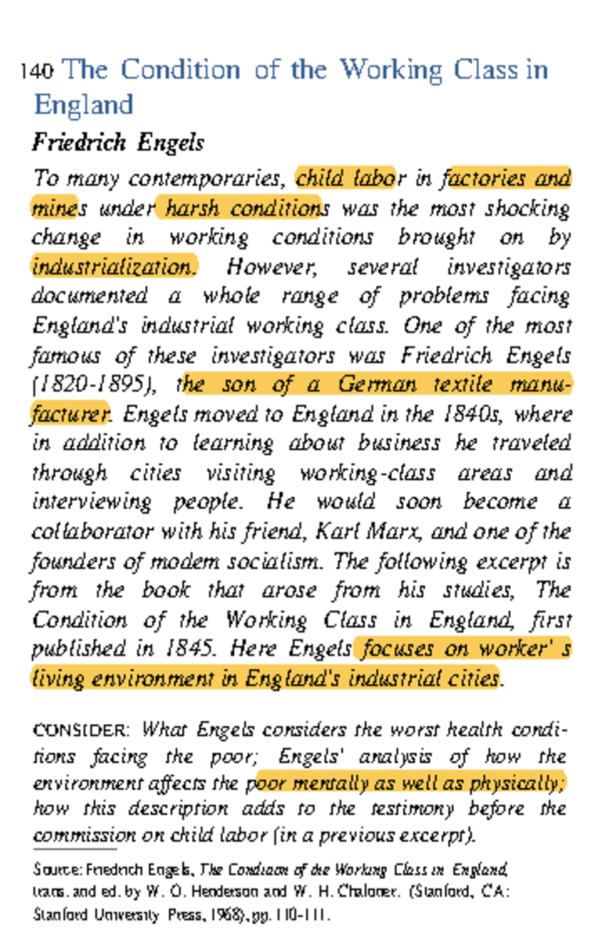 Engels 1 - Analysis of Working Class Conditions in England - Studocu