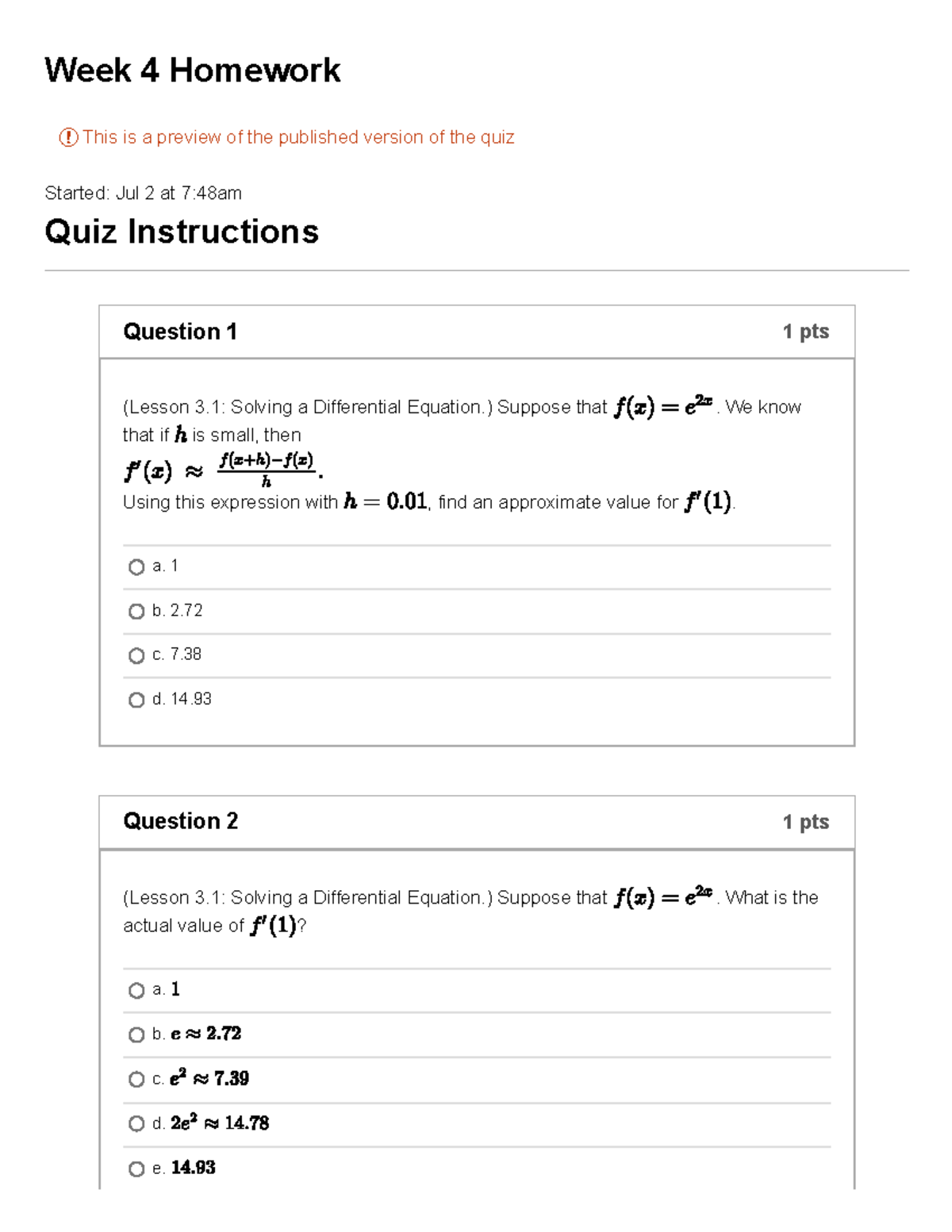Week 4 Homework Quiz (Fall, Spring): Differential Equations & Monte Carlo - Studocu