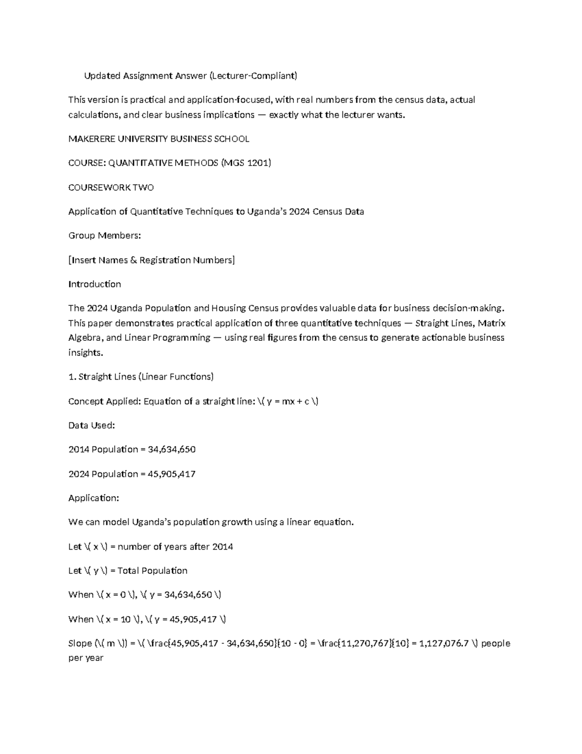 Quantitative Methods (MGS 1201) Coursework: Practical Application of ...