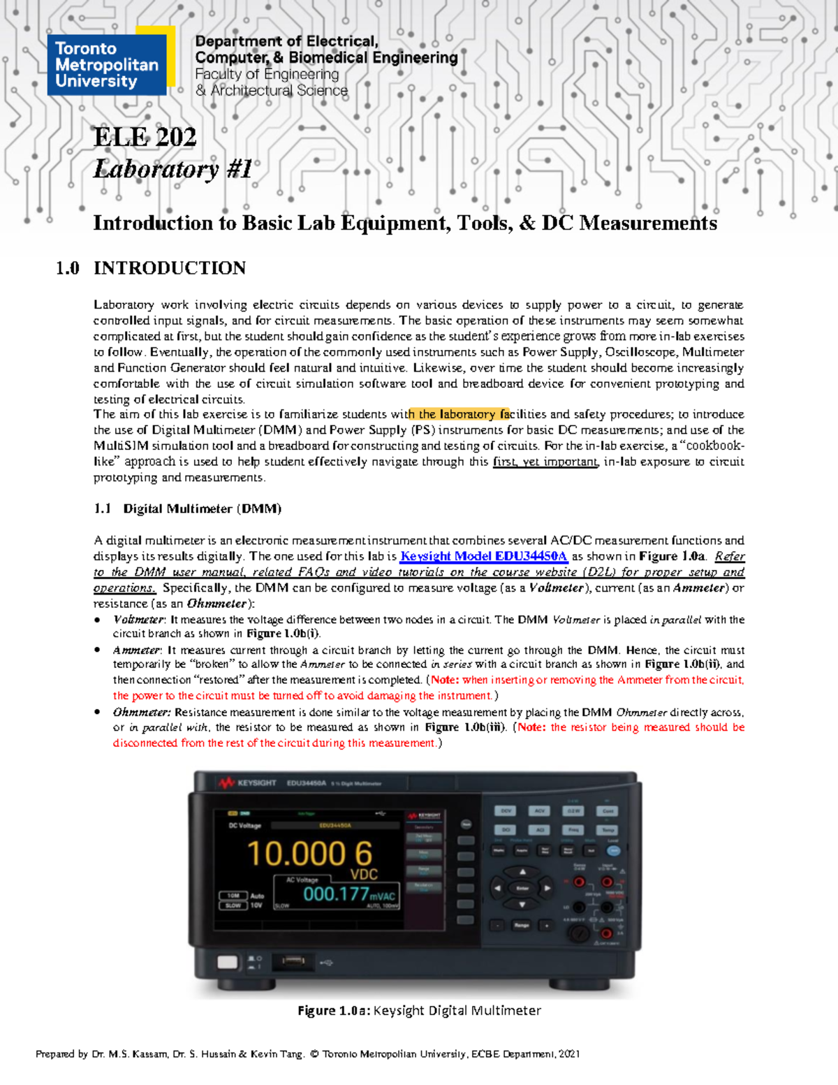 ELE202 - Lab 1: Intro to DC Measurements & Basic Lab Equipment W2025 ...