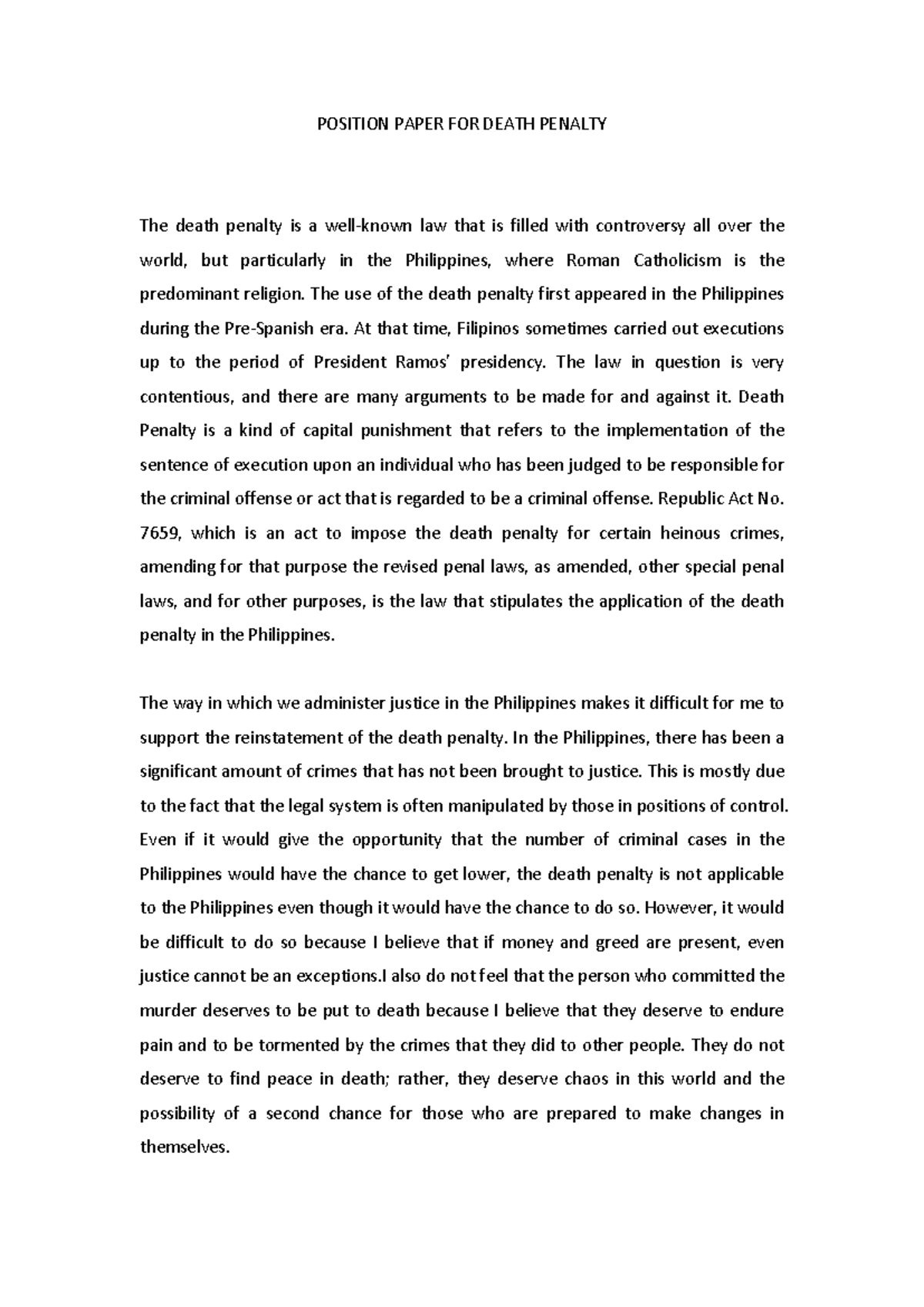 Position Paper on Death Penalty - ETIC - Studocu
