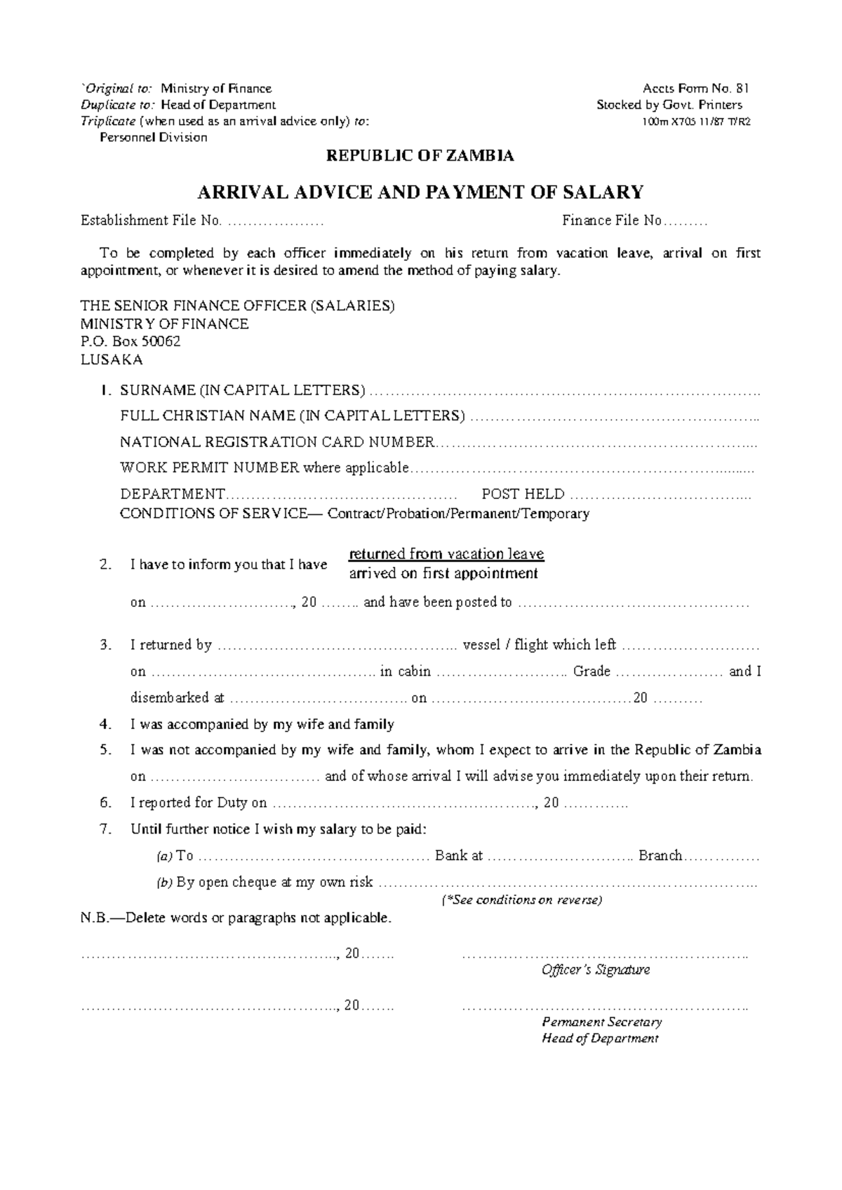 Accounts Form 81: Arrival Advice & Salary Payment Instructions - Studocu