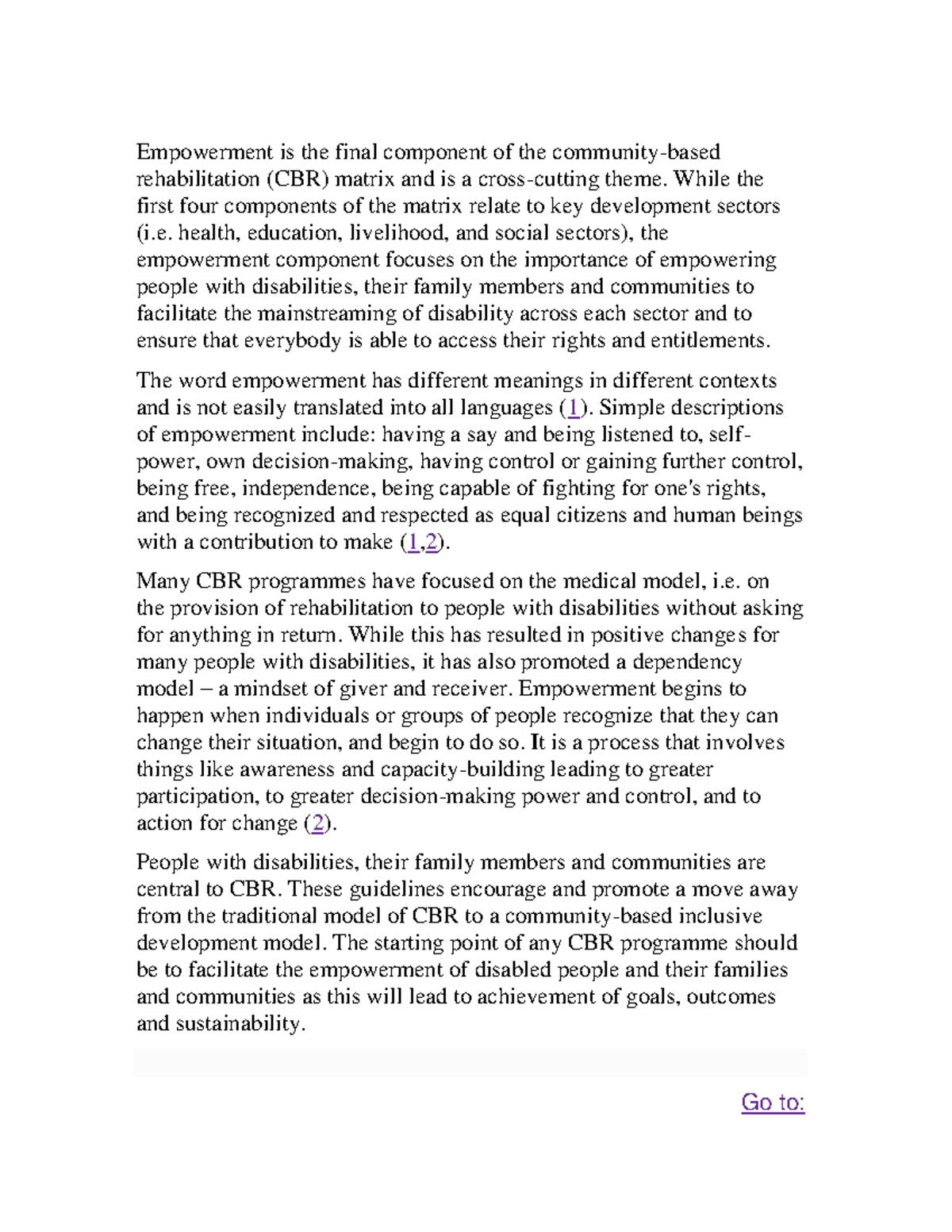 Empowerment in Community-Based Rehabilitation (CBR) Framework - Studocu