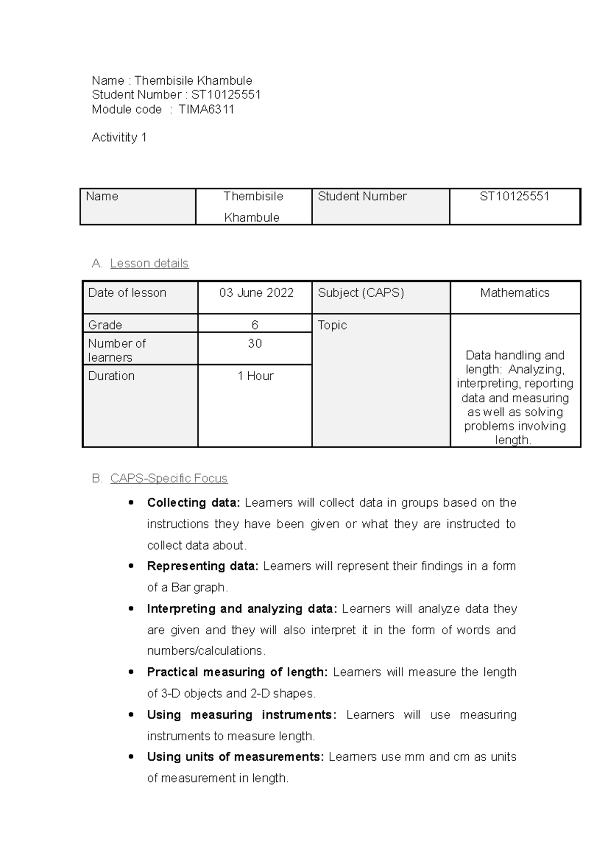 Lesson Plan on Data Handling and Measurement in Grade 6 Math (TIMA6311 ...