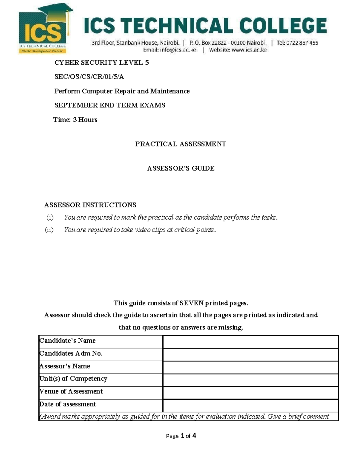 CYBER SECURITY LEVEL 5 End Term Practical Assessment Guide - Studocu