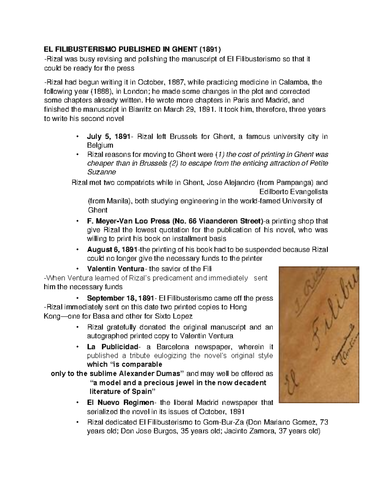 EL FILIBUSTERISMO: Rizal's Journey to its Publication in Ghent - Studocu