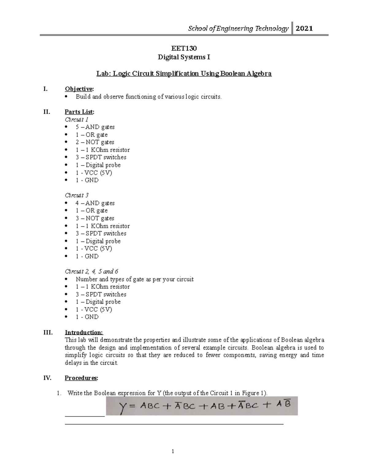 EET130 3.3 Lab Assignment 1 Fullah - EET Digital Systems I Lab: Logic ...