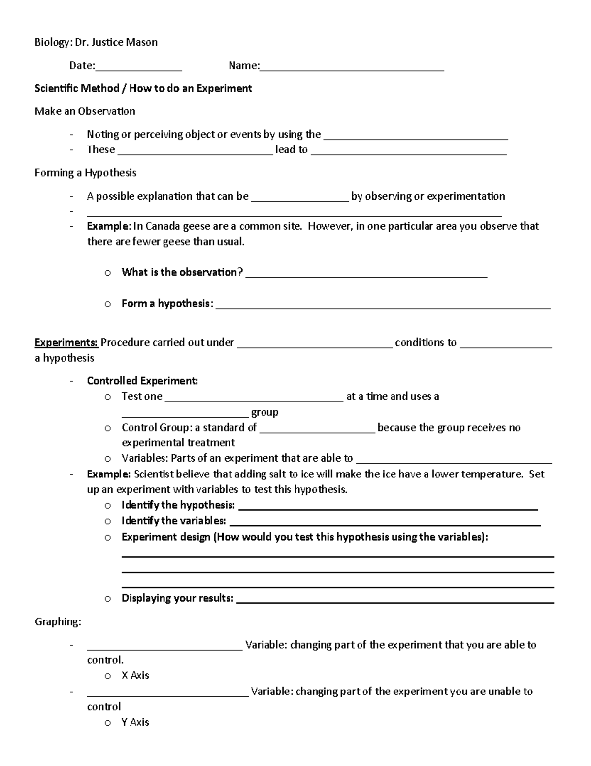 Biology 101: Guided Notes on the Scientific Method and Experiments ...