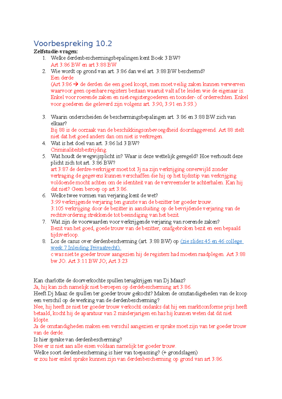 Voorbespreking 10 - Derdenbescherming in Boek 3 BW - Studeersnel