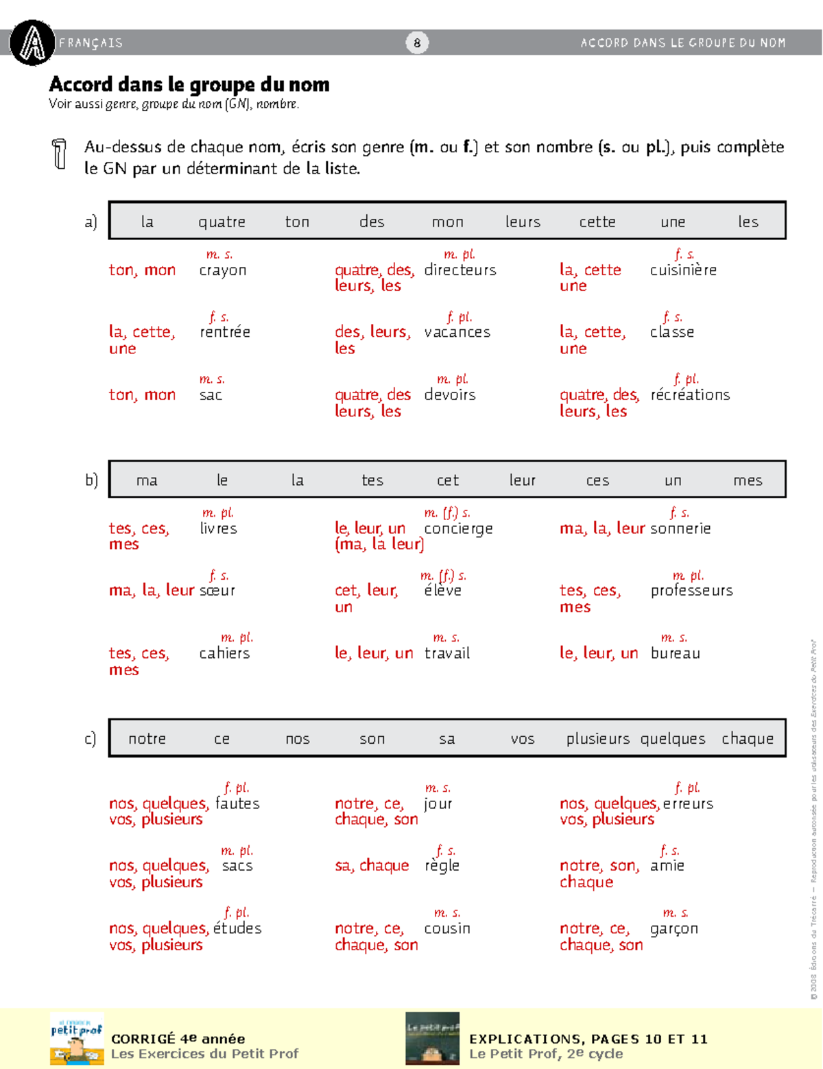Grammaire - Accord dans le groupe du nom (Français 4e année) - Studocu