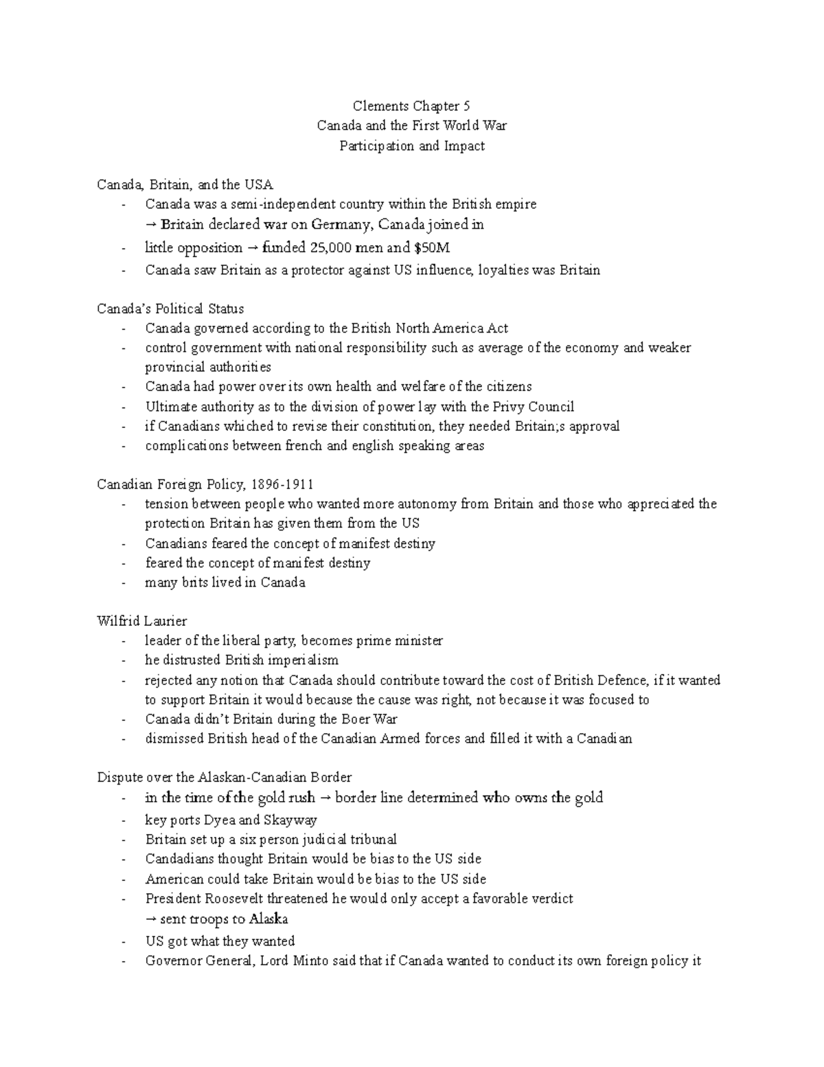 Clements Chapter 5 - Canada and the First World War Participation and ...