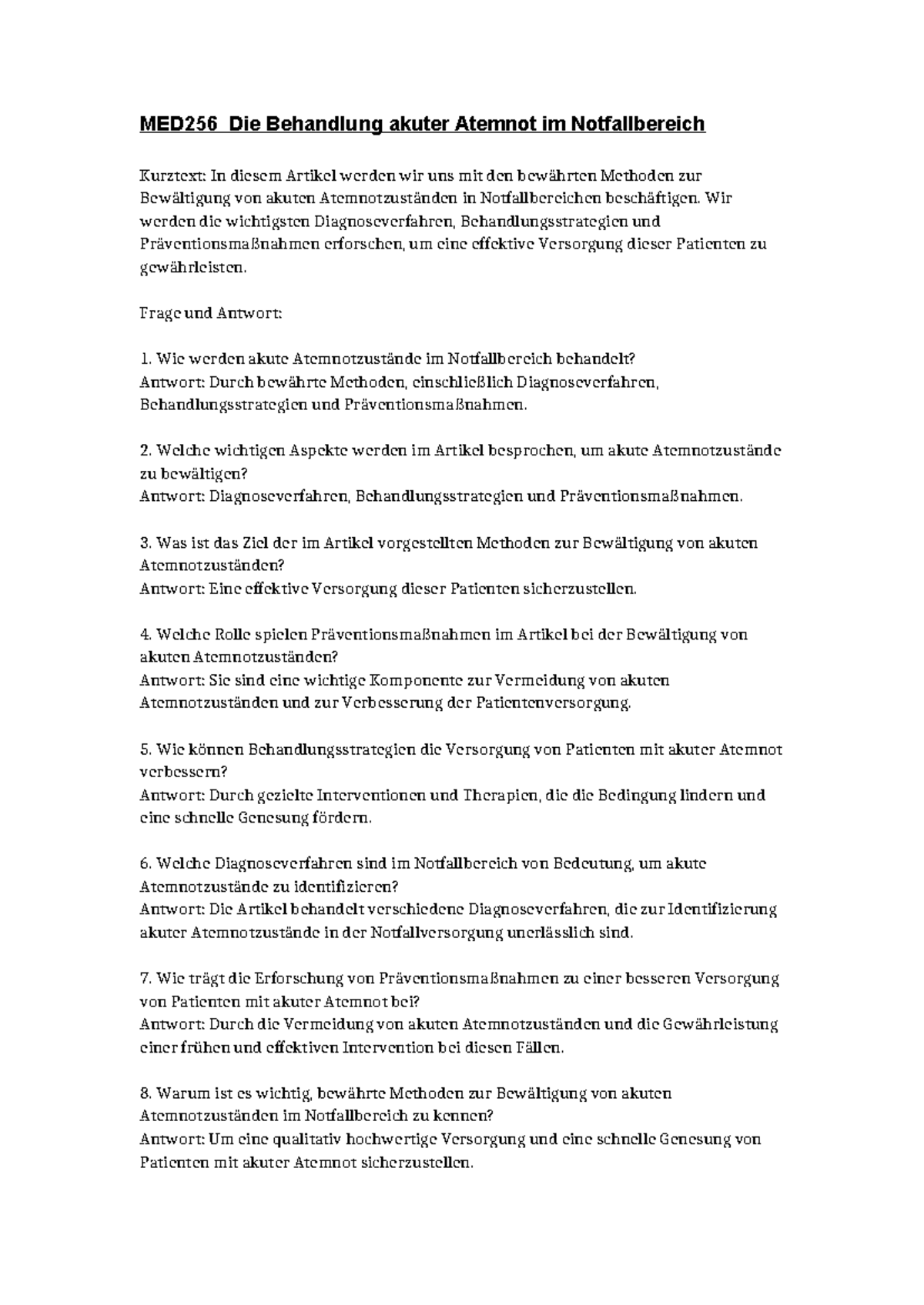 MED256 Behandlung akuter Atemnot: Strategien und Prävention im Notfall ...