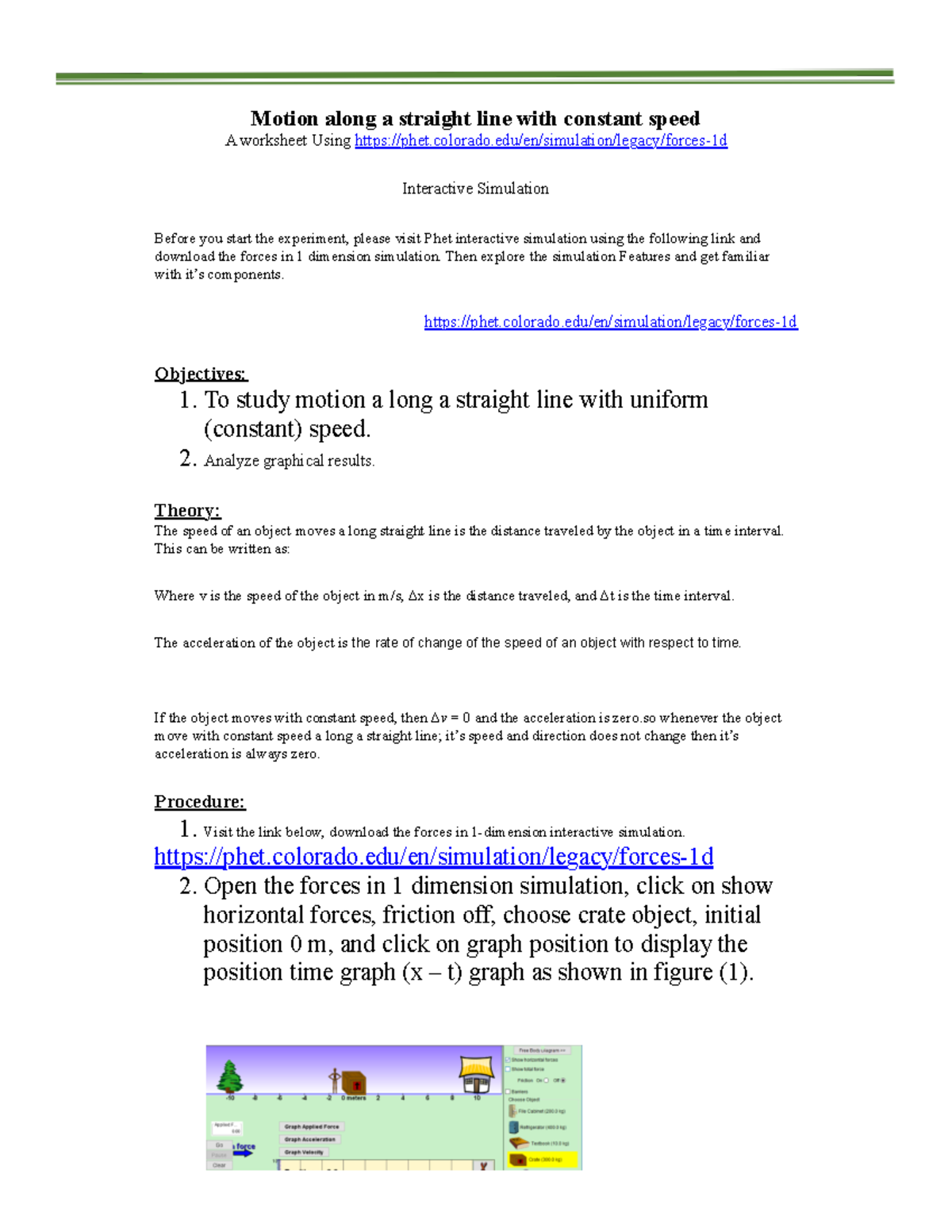 Lab Activity 2 - PHET Simulation on 1D Constant Motion Analysis - Studocu