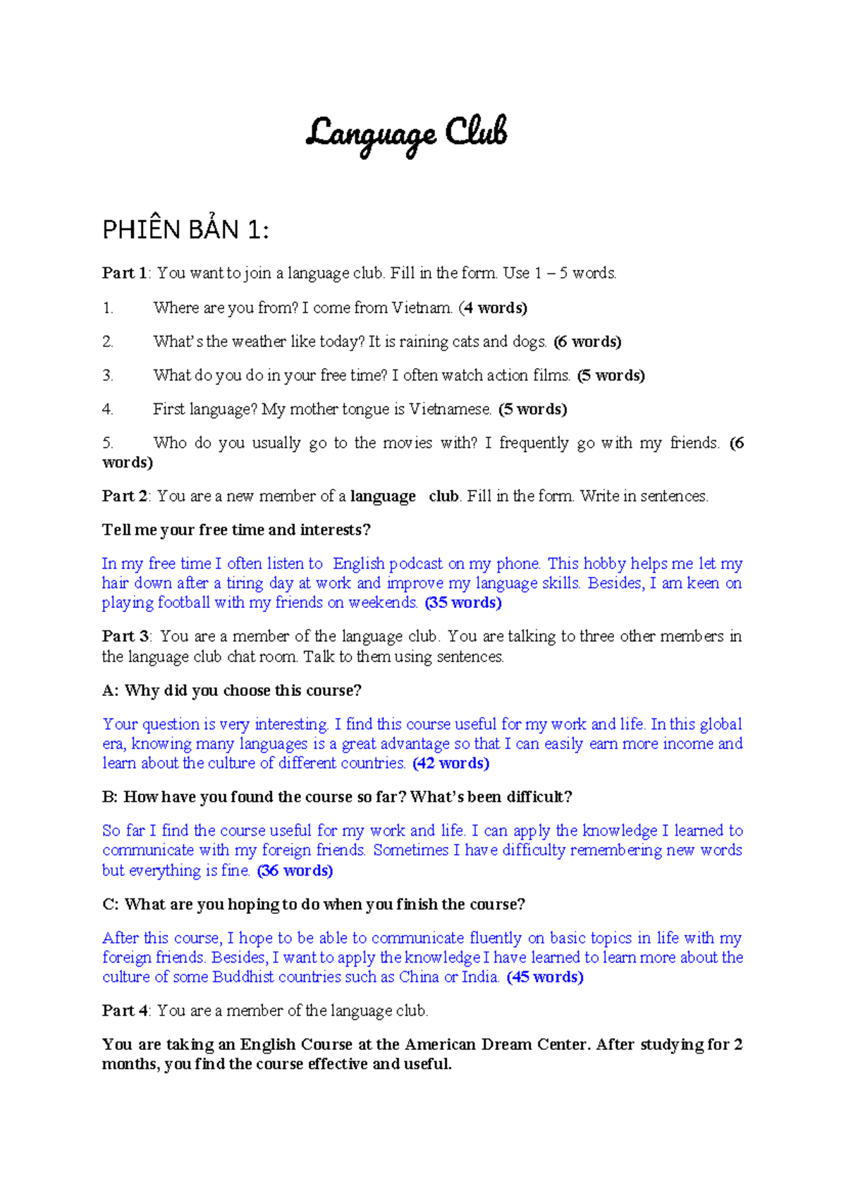 Language Club PHIÊN BẢN 1 & 2: Membership and Activities Overview - Studocu