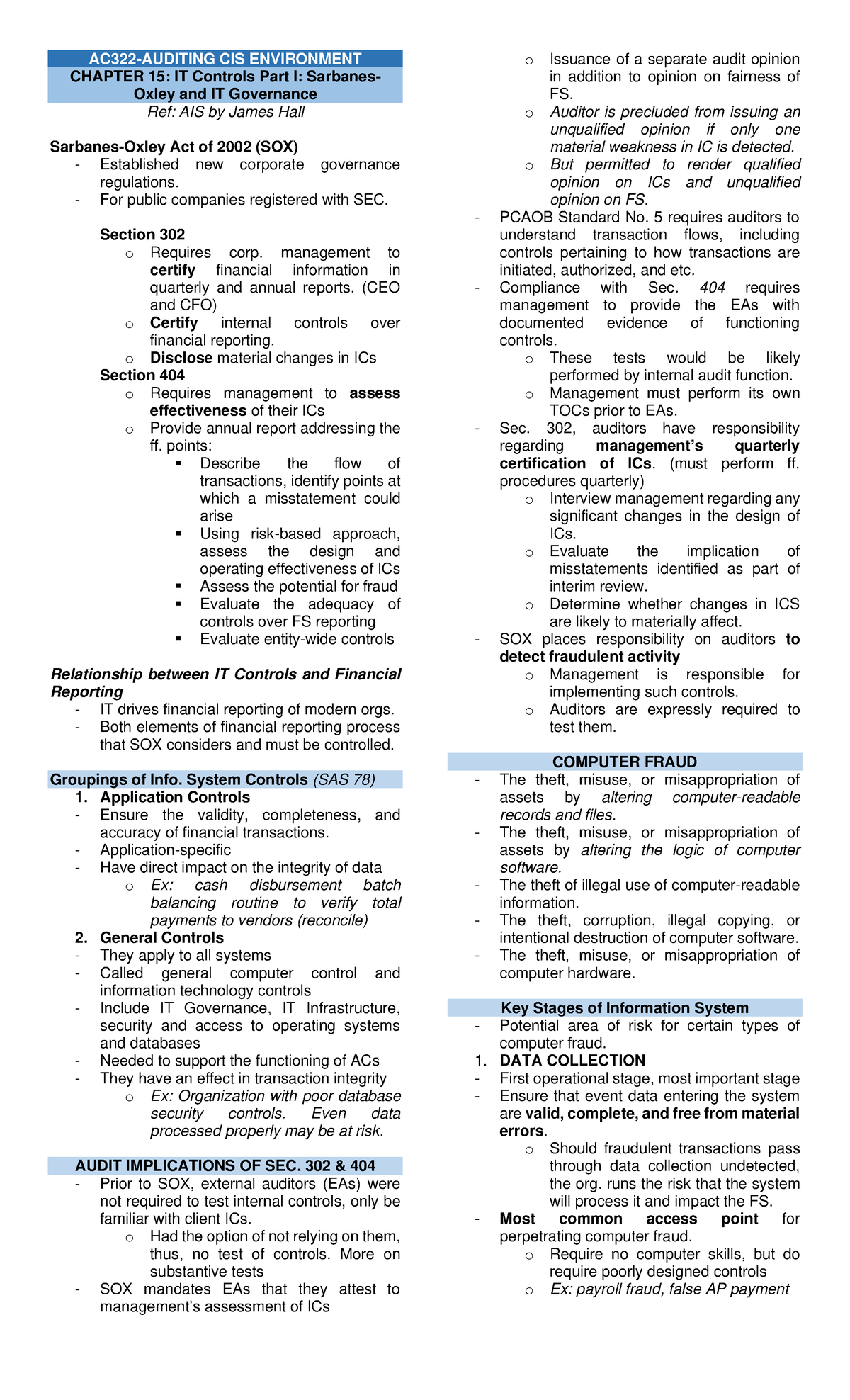 CIS Chapter 15: IT Controls & Governance - SOX Overview and ...