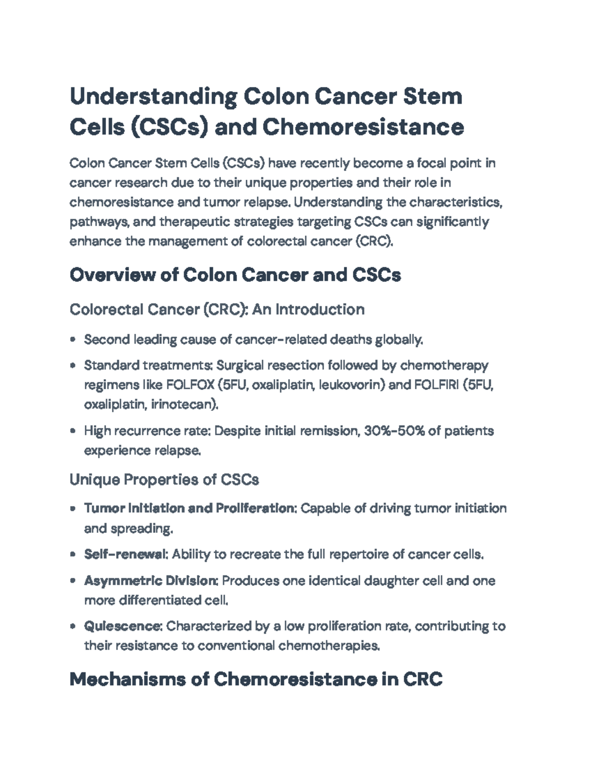 Understanding Colon Cancer Stem Cells and Chemoresistance Strategies ...
