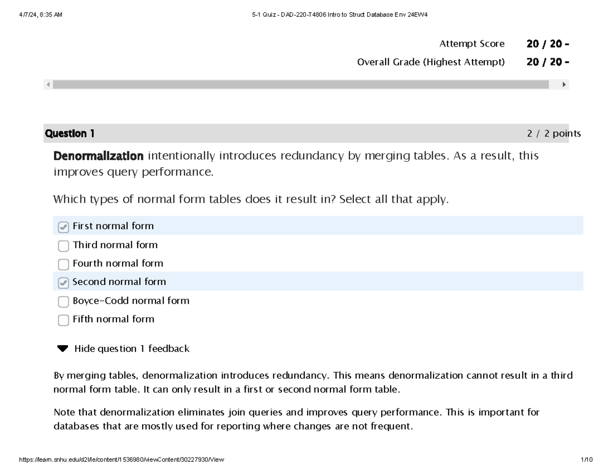 5-1 Quiz - DAD-220-T4806 Intro to Structured Database Environment - Studocu