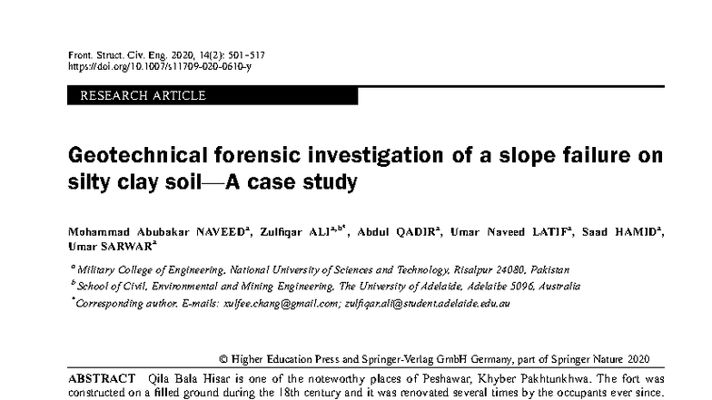 Geotechnical Forensic Investigation of Slope Failure: Case Study of ...