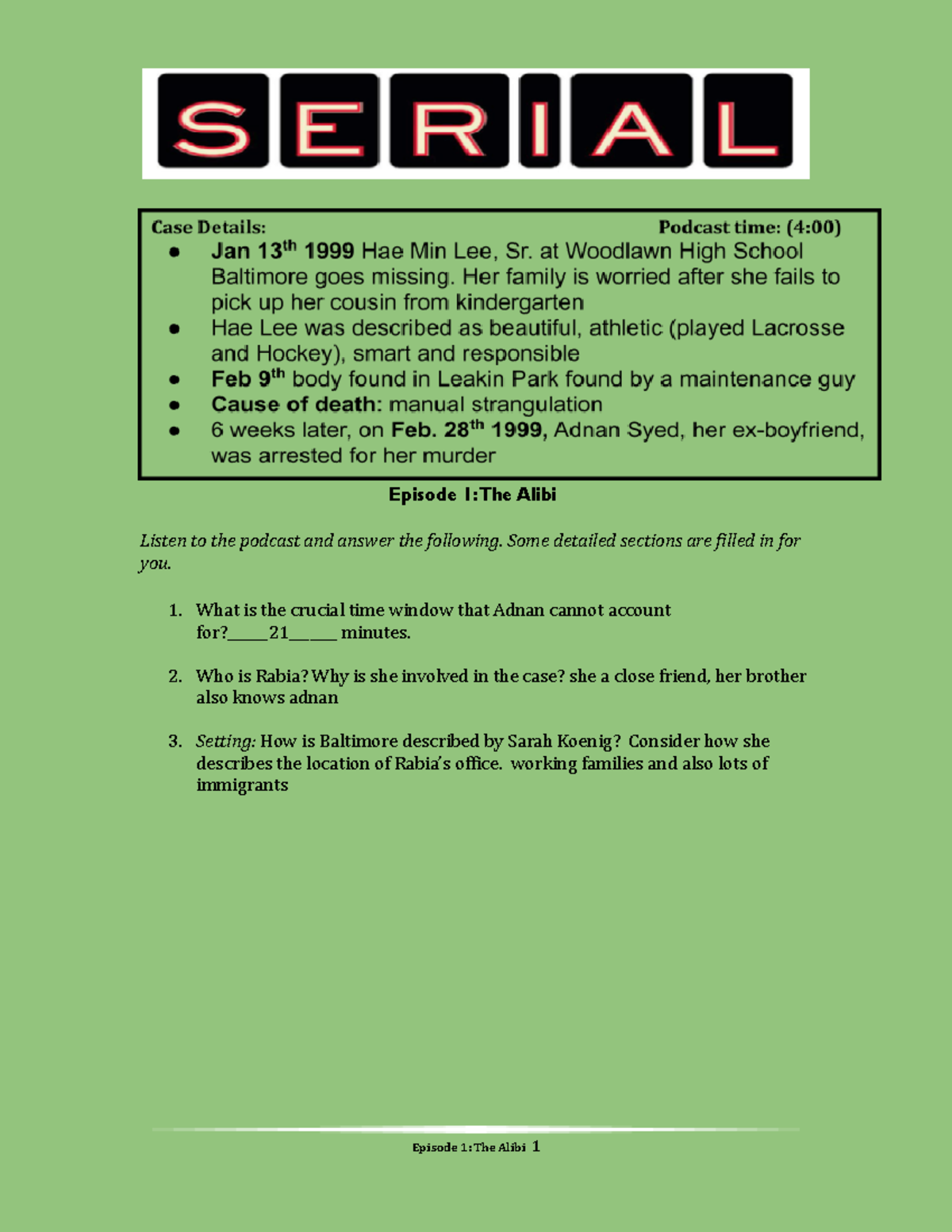 Treylun Gaston - Serial Episode 1 Assignment - Episode 1:The Alibi ...