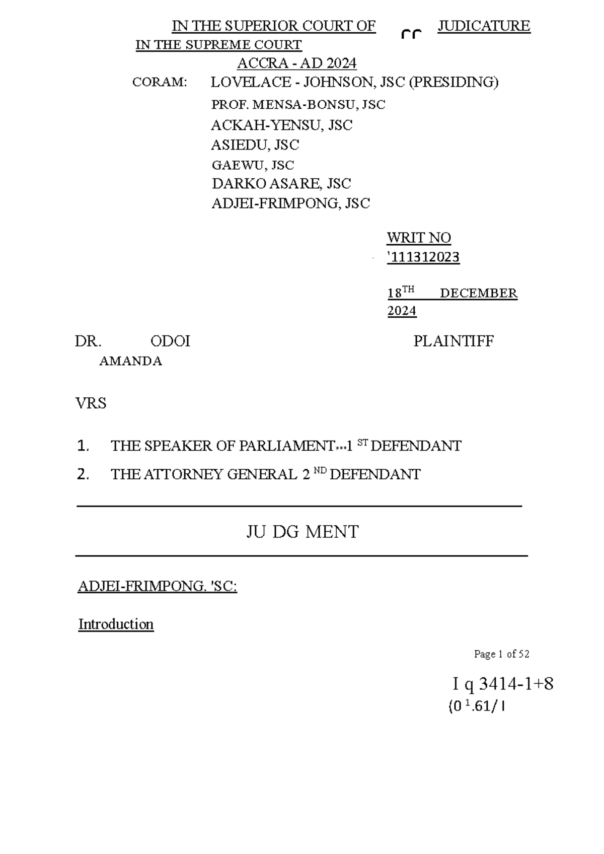 Judgment Analysis: DR. Amanda ODOI v. Speaker of Parliament & ANOR ...