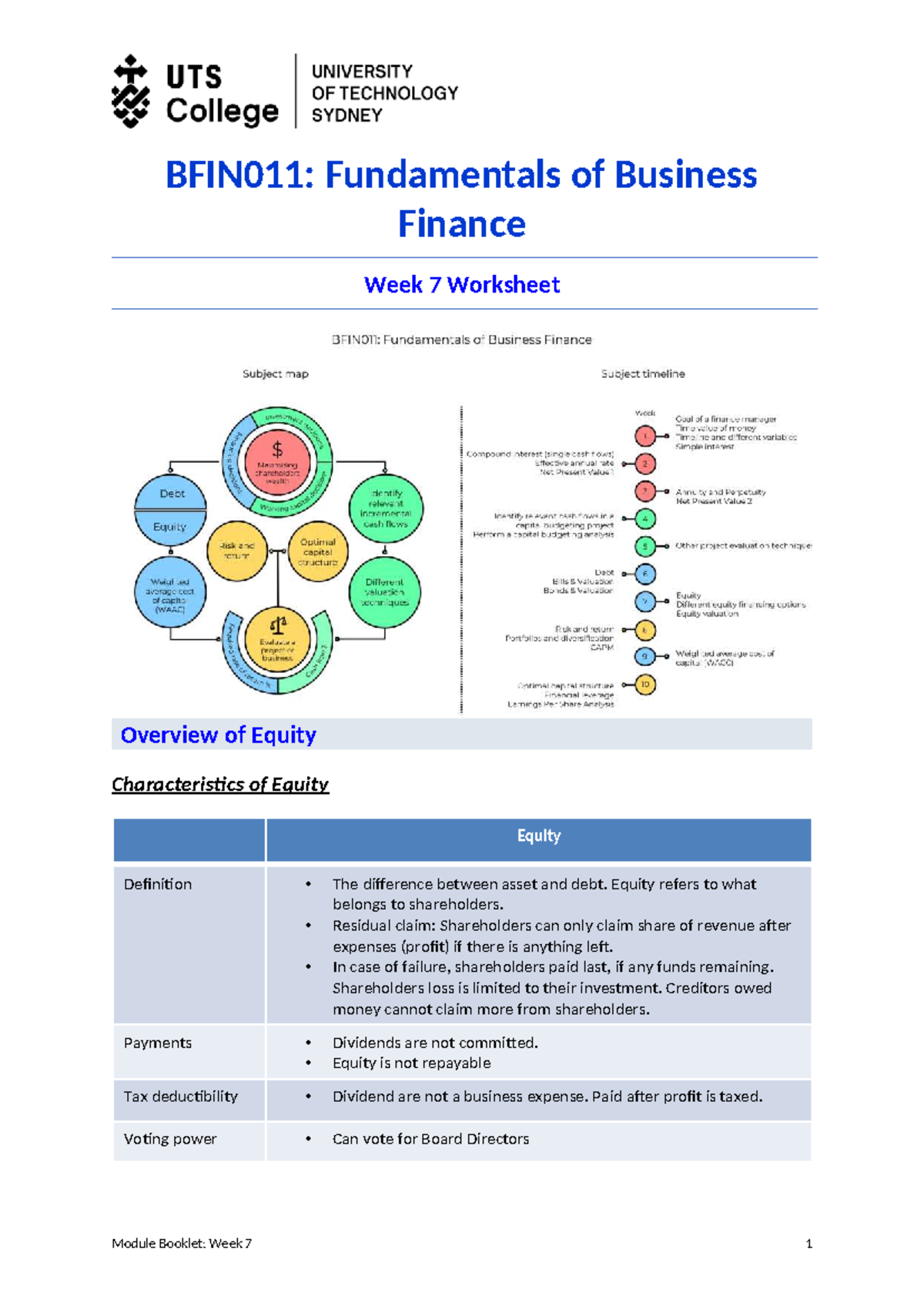 BFIN011: Week 7 Worksheet on Equity Characteristics and Valuation - Studocu