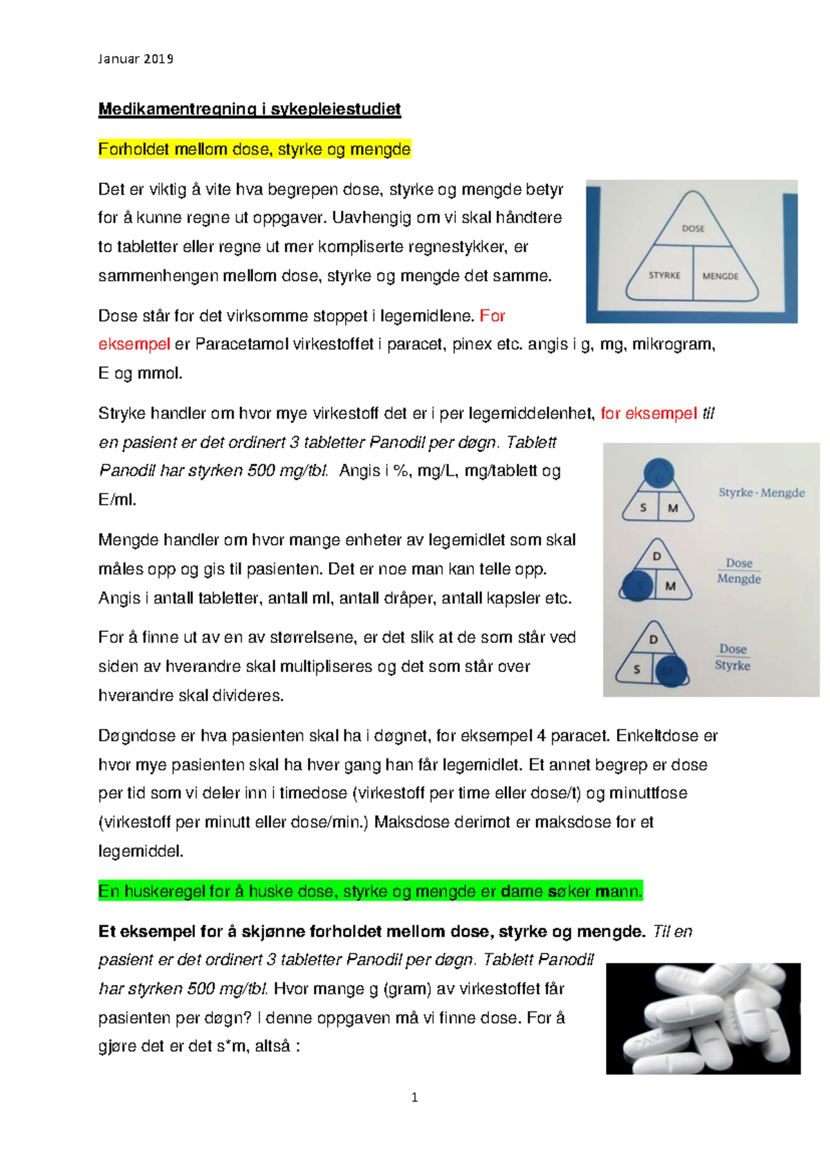 Medikamentregning: Dose, Styrke og Mengde - En Studieguide - Studocu