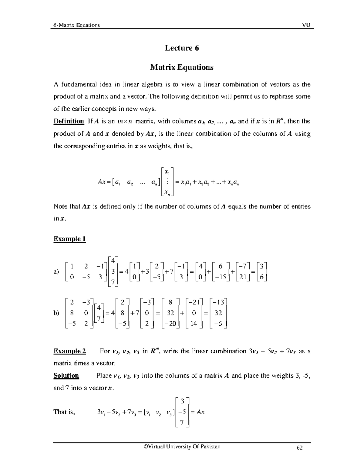 Linear Algebra VU Final Exam Notes on Matrix Equations - Studocu