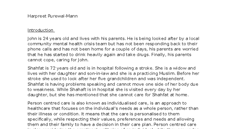 Case Studies on Person-Centred Care: Shahfat & John (NHS Core Values ...