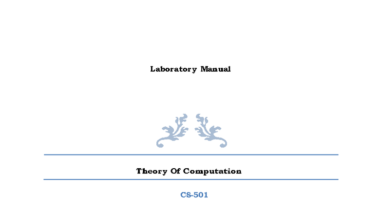 CS 501 Laboratory Manual: Theory of Computation Experiments - Studocu