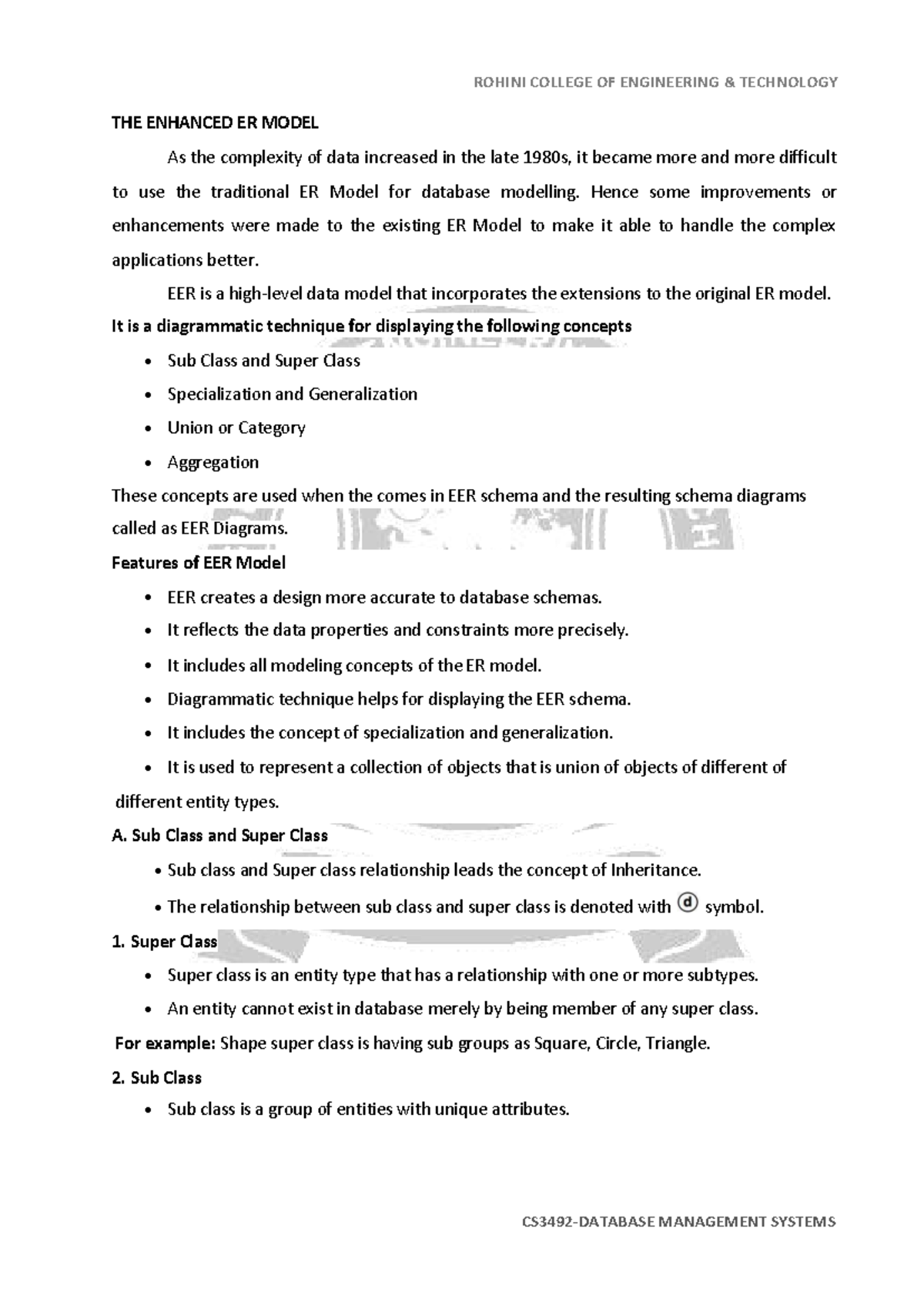 Enhanced ER Model Notes - ROHINI COLLEGE OF ENGINEERING TECHNOLOGY ...