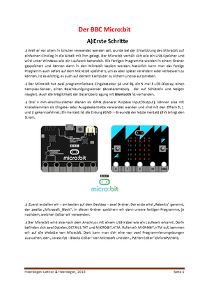 Arbeiten mit dem BBC Micro bit 2 - Heerdegen-Leitner & Heerdegen, 2018 Seite 1 NTS 4 – GTNMS mit ...