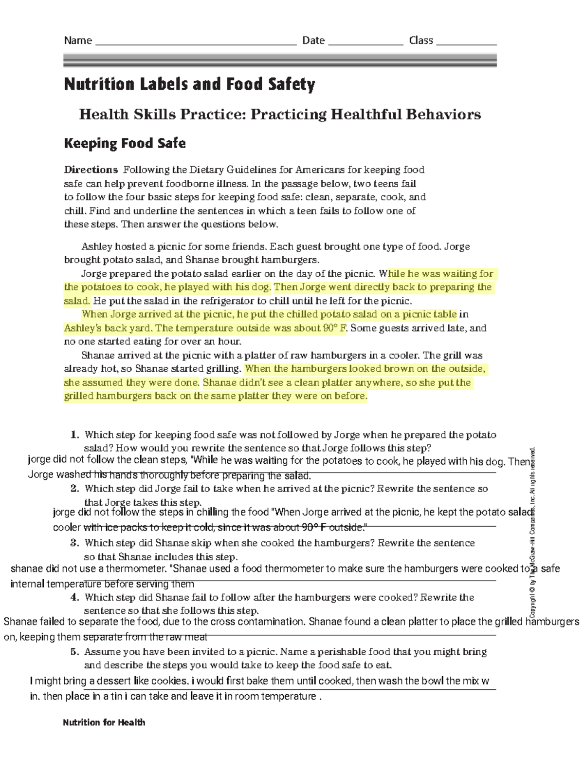 GH22-10 Nutrition Labels & Food Safety: Health Skills Practice - Studocu