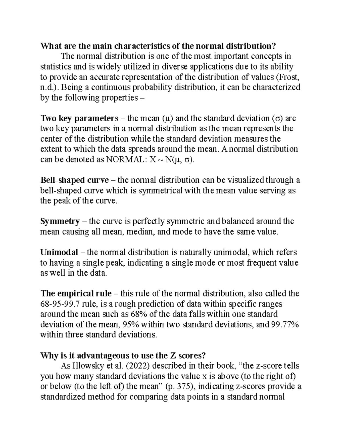 MATH 1280 Discussion Assignment: Normal Distribution Characteristics ...