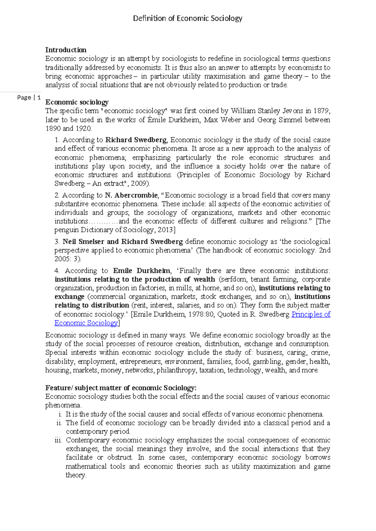 Economic Sociology: Definitions, Concepts, and Key Theories - Studocu