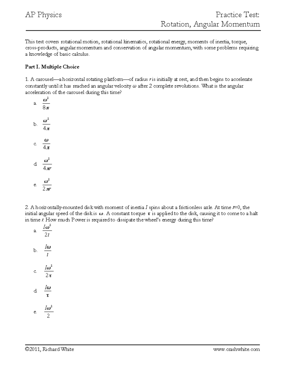 AP Physics Practice Test 5: Rotational Motion & Angular Momentum - Studocu
