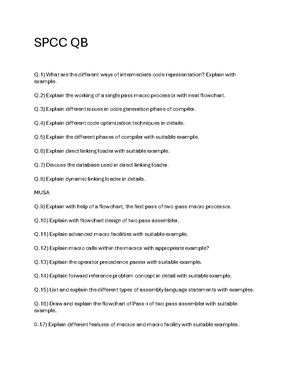 SPCC QB Compiler Design Concepts and Techniques Explained - Studocu