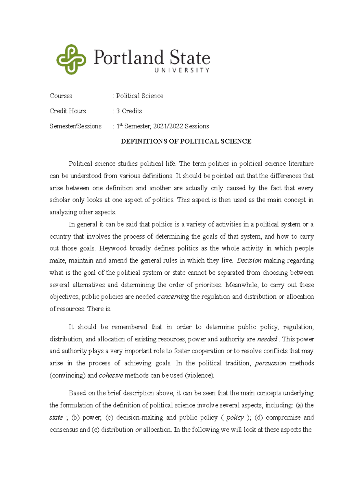 Political Science - Understanding Key Definitions and Concepts - Studocu