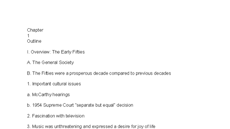 Chapter 1 Outline: The Evolution of Rock Music in the 1950s - Studocu