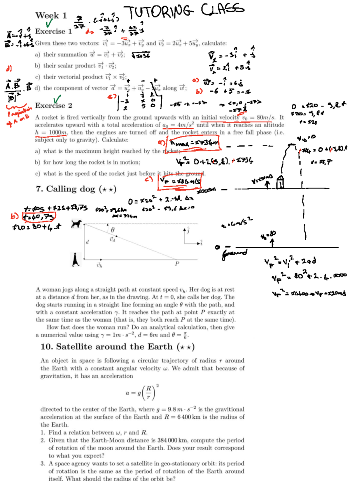 Week 1 Class Notes: Vector Calculations and Rocket Motion (33888208 ...