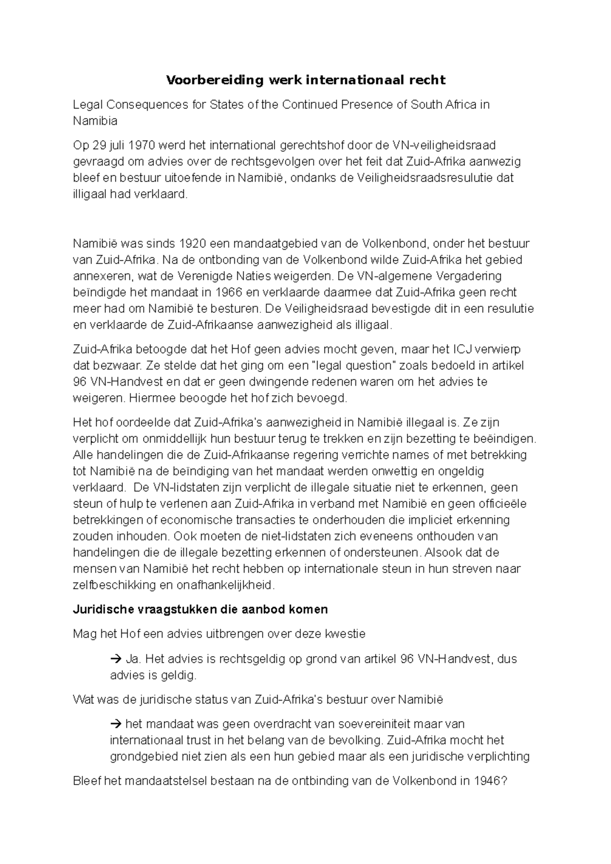 Voorbereiding Werk Internationaal Recht: ICJ Advies over Namibië en ...