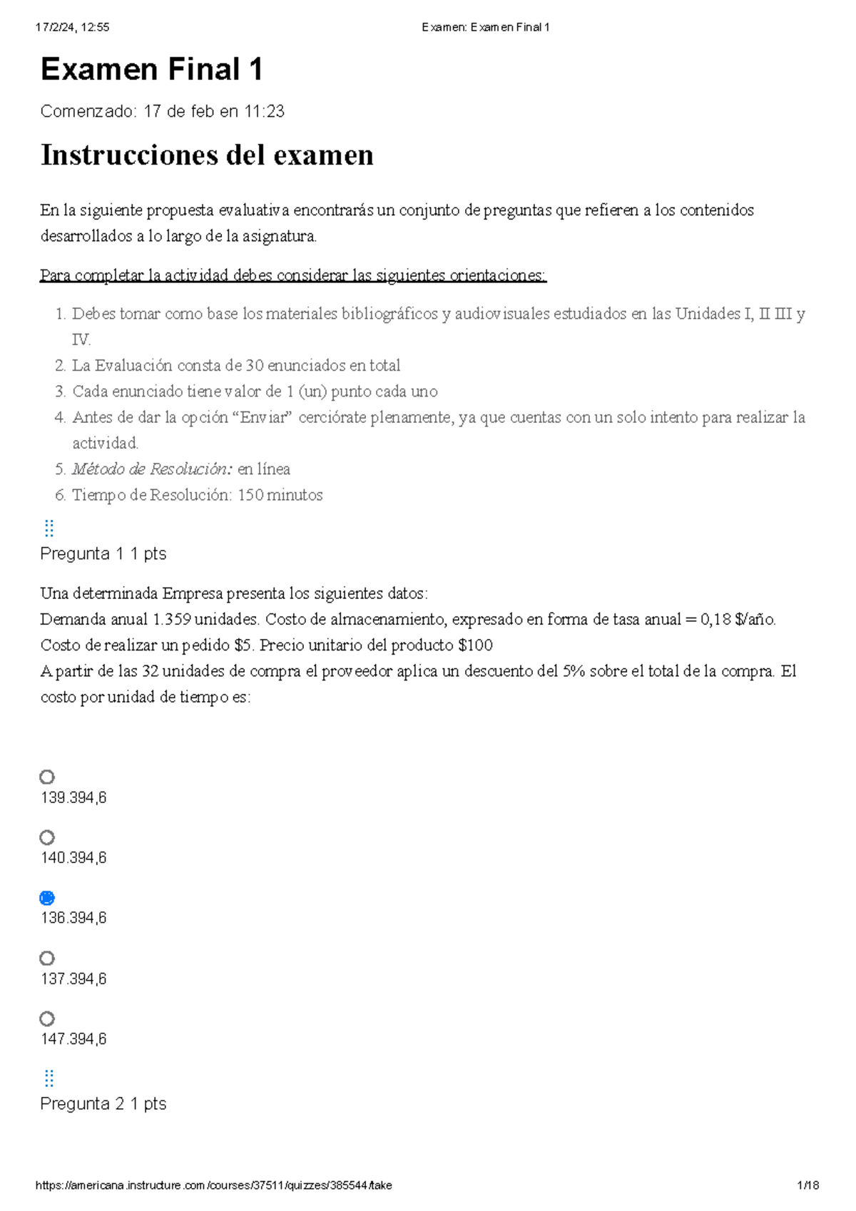 Examen Final _ GESTIÓN DE OPERACIONES II - Consulta de Preguntas - Studocu