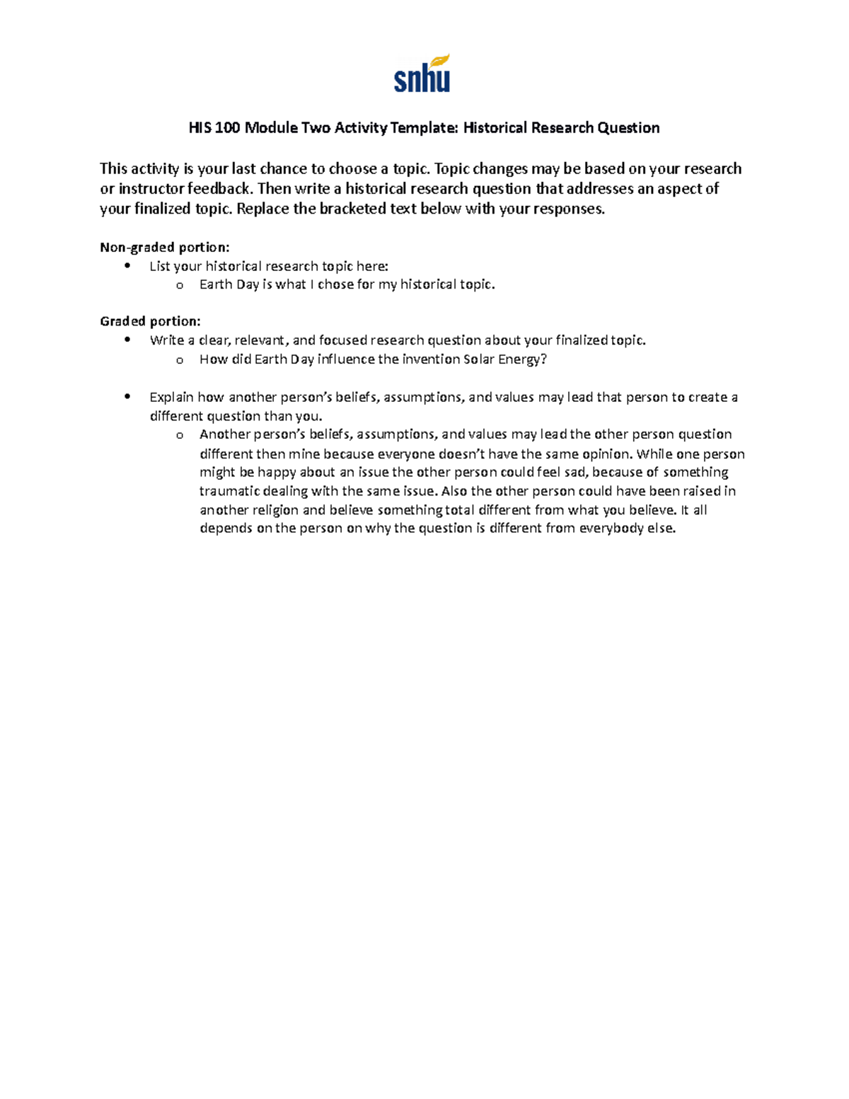 HIS 100 Module Two Activity Research Question Template-1 copy - HIS 100 ...