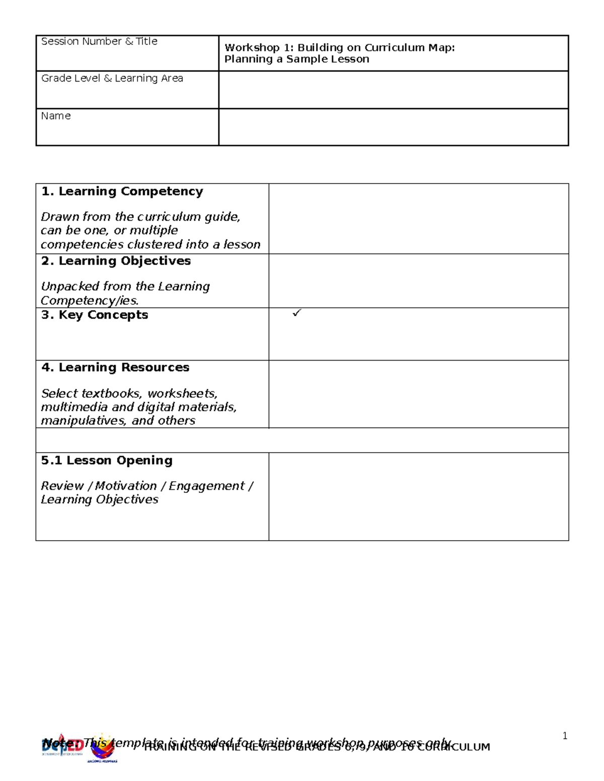 WS1: Lesson Plan Template for Curriculum Mapping Workshop - Studocu