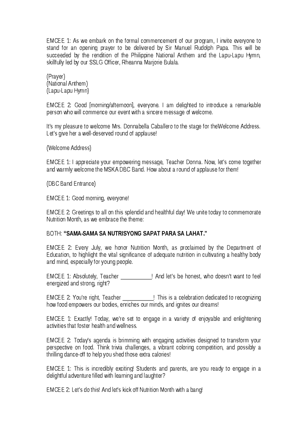 Nutrition Month Script: Celebrating Health & Wellness Activities - Studocu