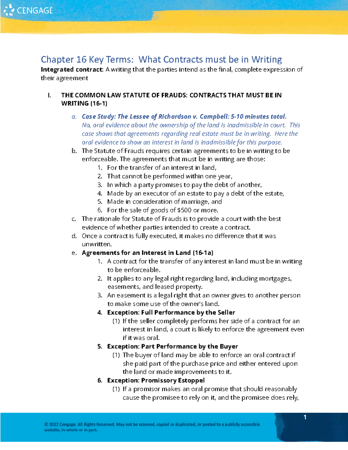 Chapter 16: Contracts That Must Be in Writing - Lecture Notes & Key ...