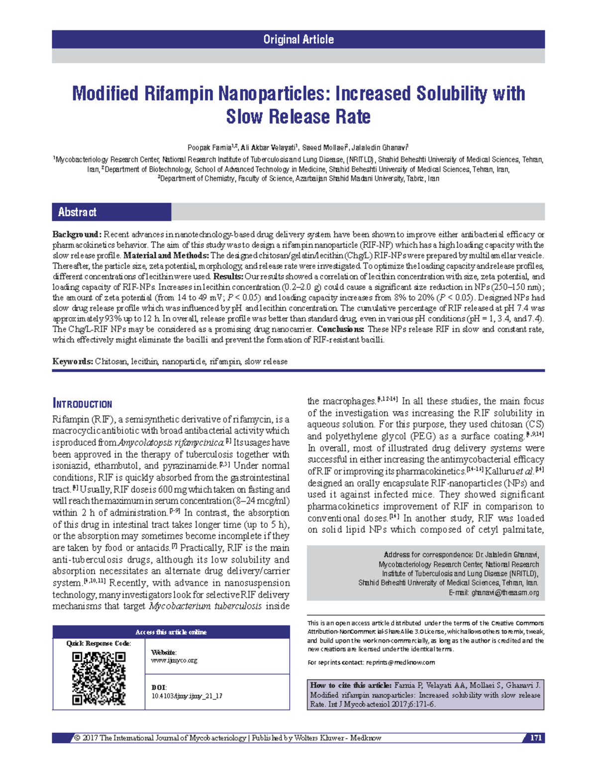 Modified Rifampin Nanoparticles: Enhanced Solubility & Slow Release ...