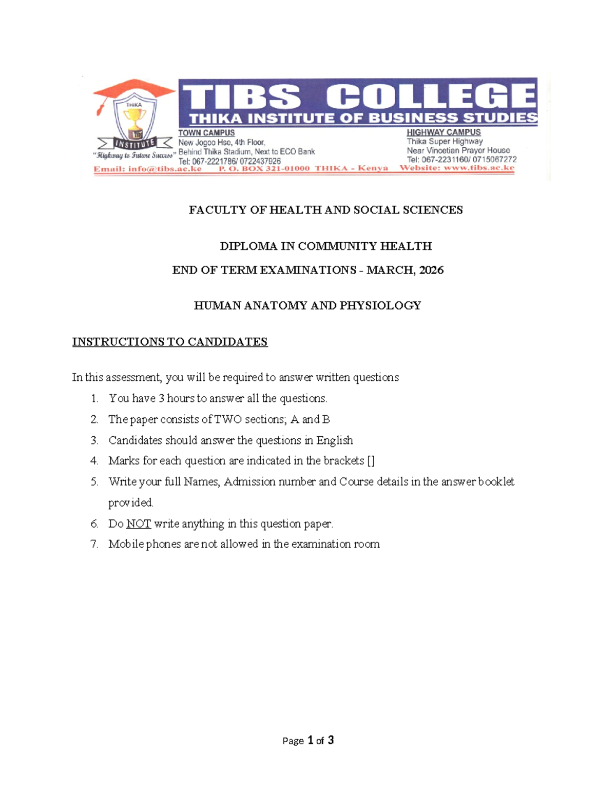 HSS 2026: Human Anatomy & Physiology End of Term Exam Guide - Studocu